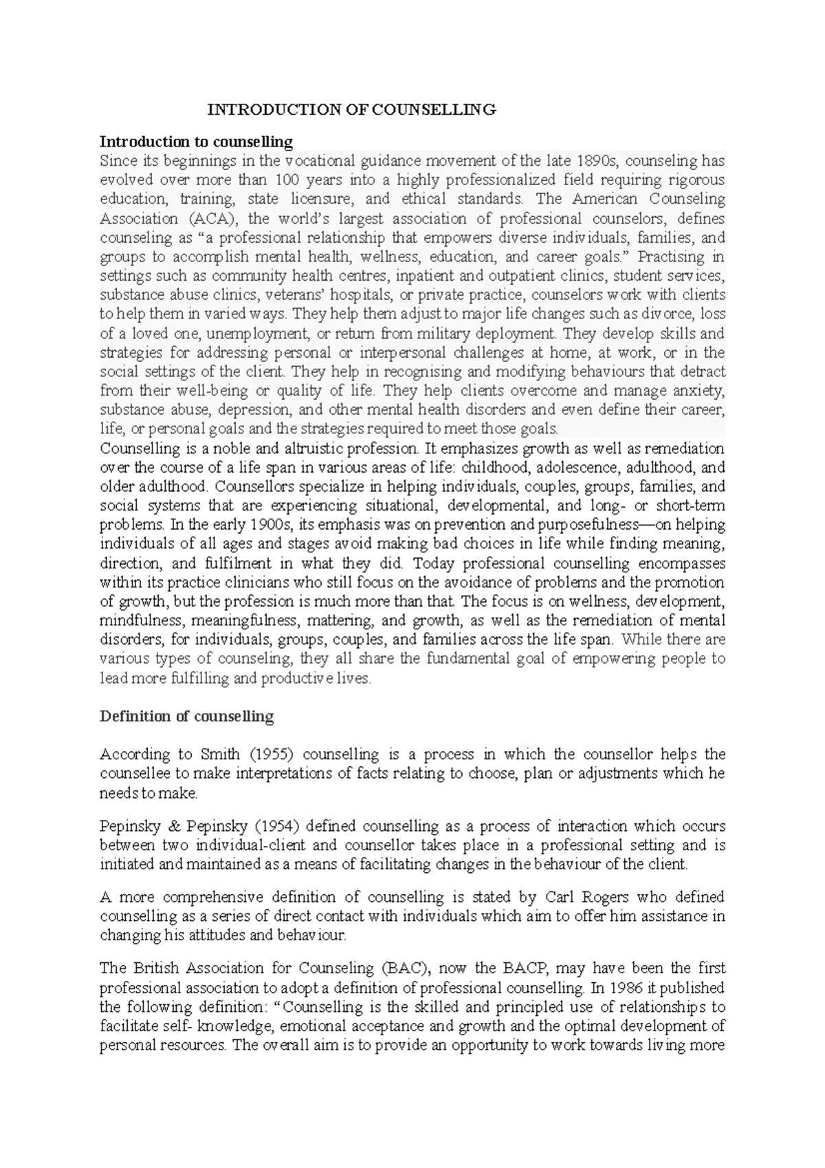 Introduction OF Counselling ekta mam - INTRODUCTION OF COUNSELLING ...