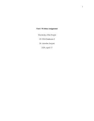 [Solved] Assignment Information Imagine you are a database administrator - Databases 1 (CS 2203 ...