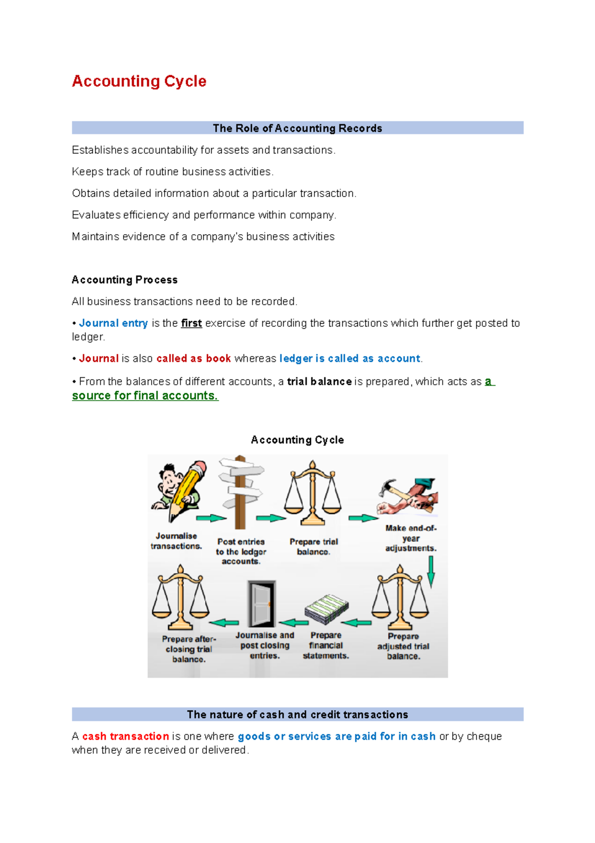 Acc Lecture 4 notes - Accounting cycle - Accounting Cycle The Role of ...