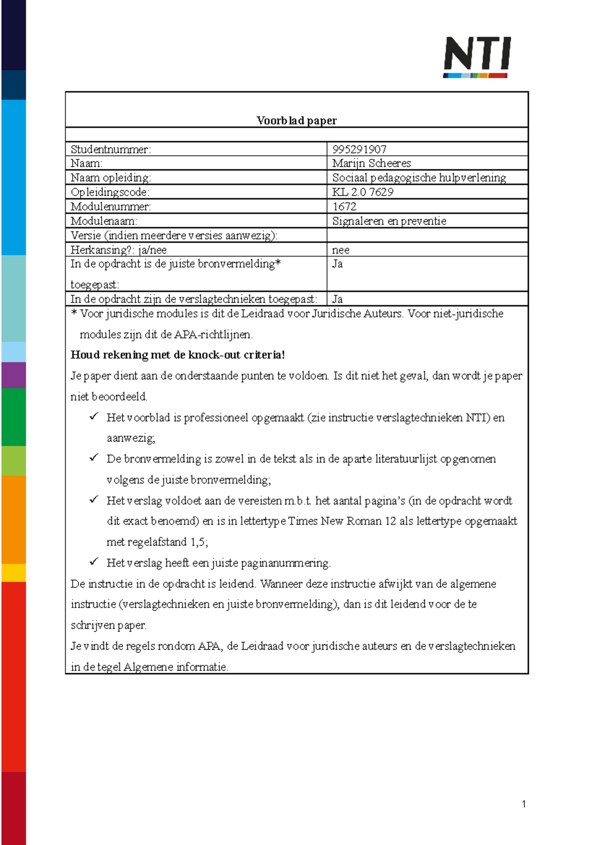 Paper signaleren en preventie - Voorblad paper Studentnummer: 995291907 ...