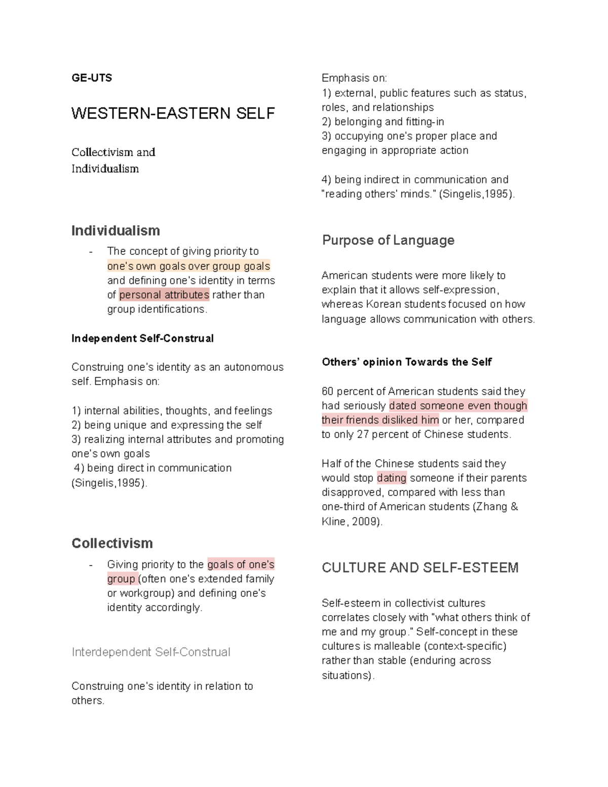 Western-Eastern Self - GE-UTS WESTERN-EASTERN SELF Collectivism and ...
