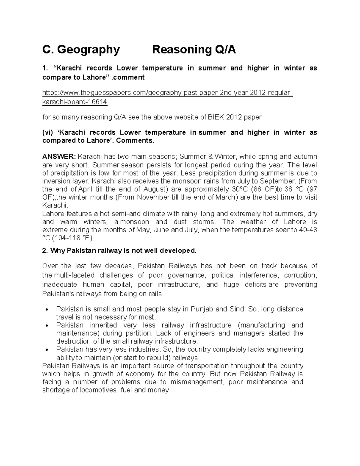 CG Reasoning QA - C. Geography Reasoning Q/A “Karachi records Lower ...