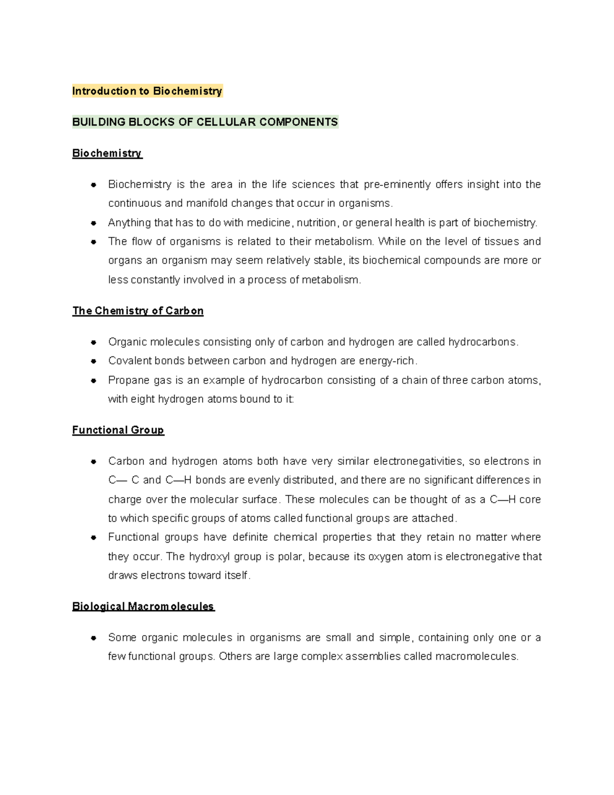 Biochem-handout - Introduction to Biochemistry - Introduction to ...
