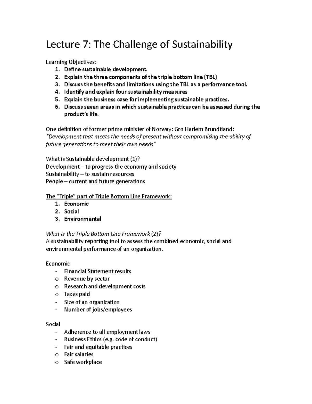 Lecture 7 - Sustainability - Lecture 7: The Challenge of Sustainability ...