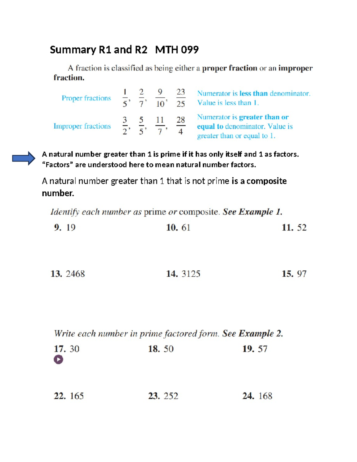 Summary R1 and R2 MTH 099 - “Factors” are understood here to mean ...