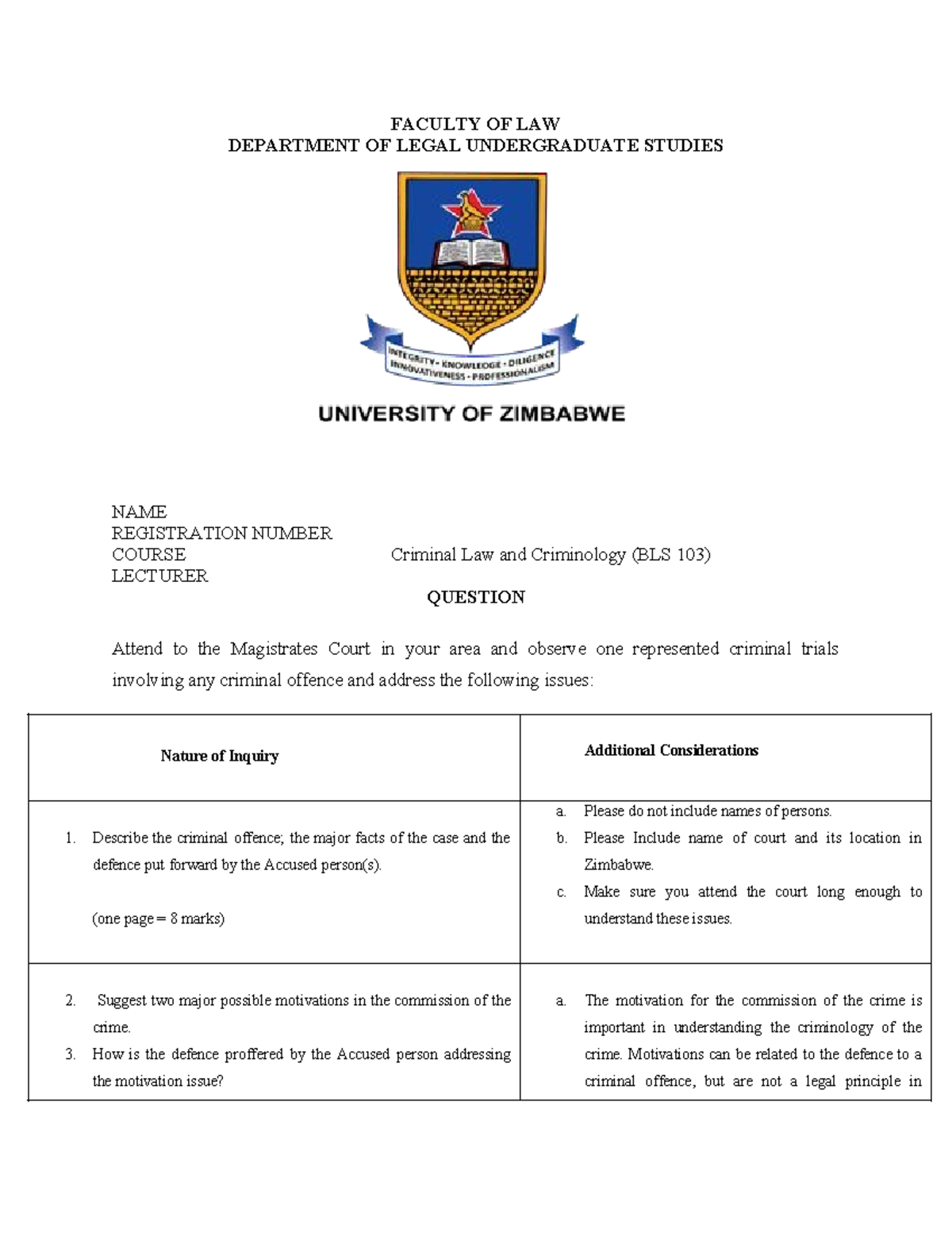 Criminal Law and Criminology Research Project - FACULTY OF LAW ...