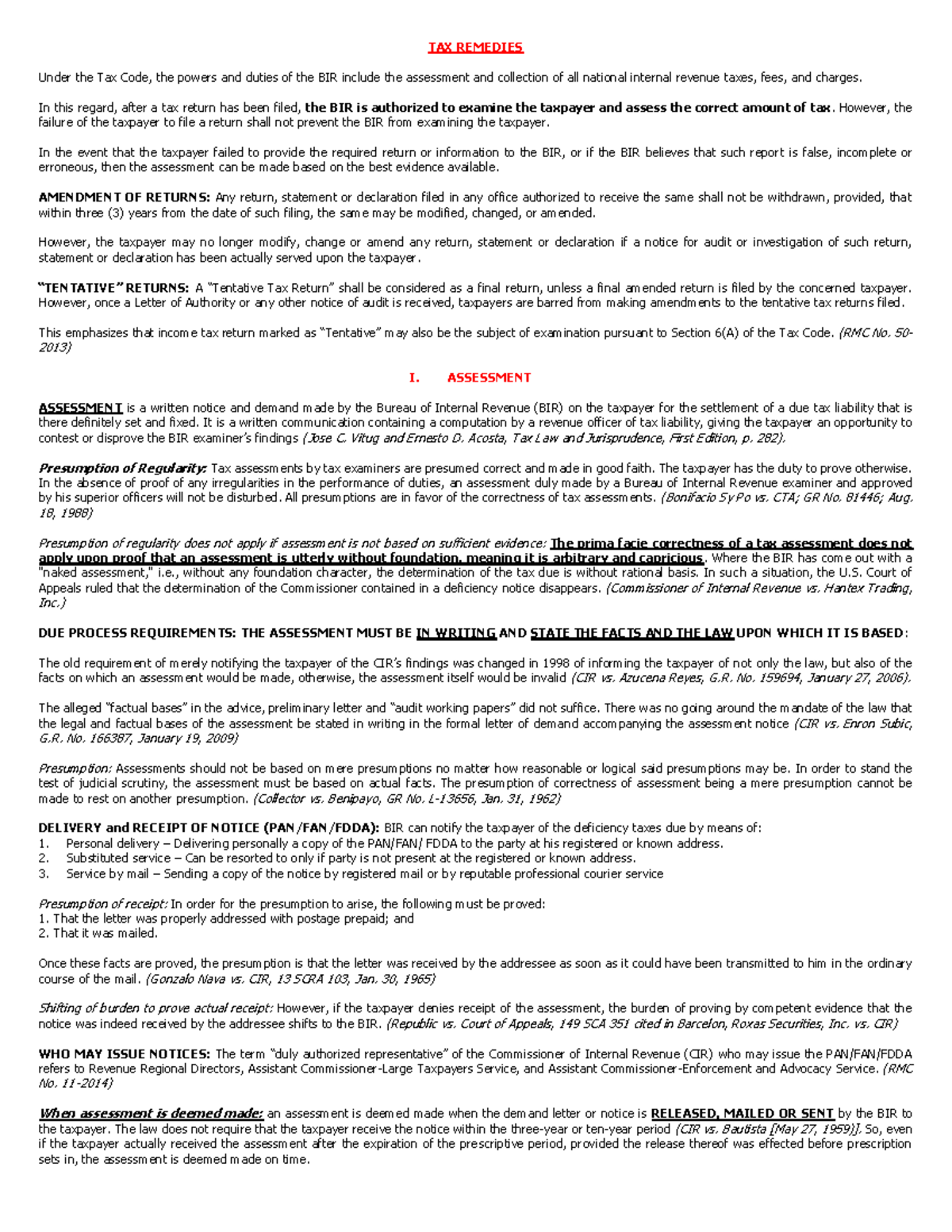 12 - escra mami - TAX REMEDIES Under the Tax Code, the powers and ...