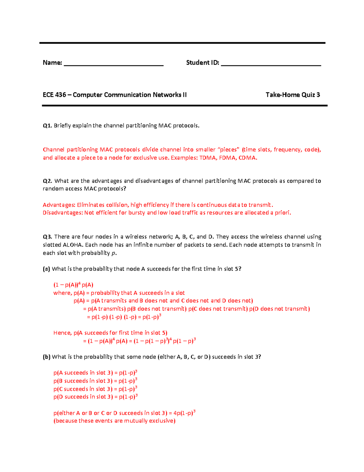 Quiz 3 solution - Name: ____________________________ Student ID
