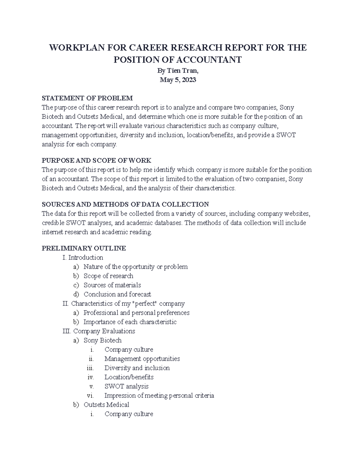 CRR workplan - Business letter essay - WORKPLAN FOR CAREER RESEARCH ...