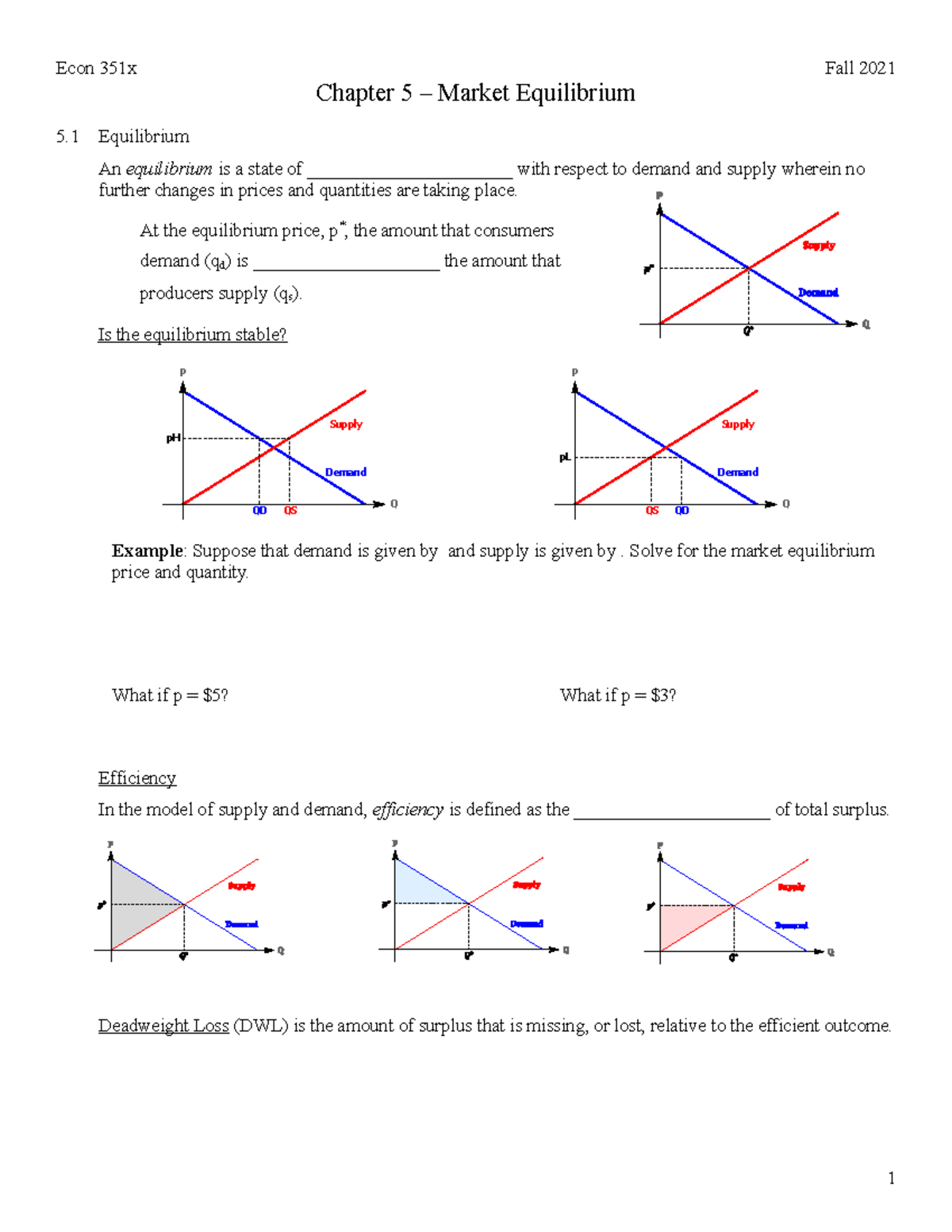 Guided Notes 5 - Chapter 5 – Market Equilibrium 5 Equilibrium An ...