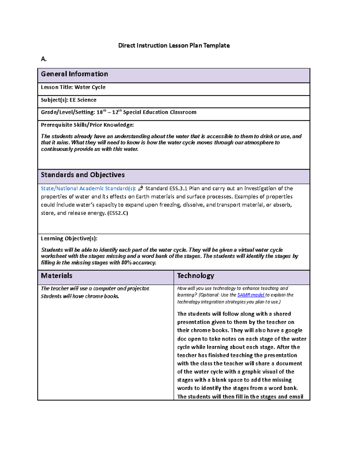 DGM Task 2 - Task. - Direct Instruction Lesson Plan Template A. General ...
