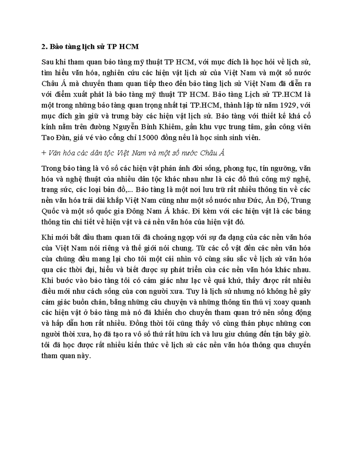 Document 67 - ádfasdf - Bảo tàng lịch sử TP HCM Sau khi tham quan bảo ...