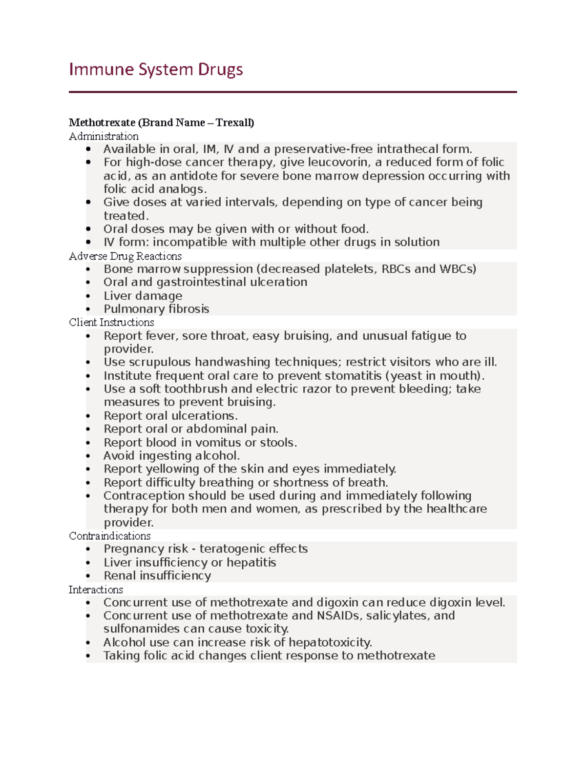 Immune System Drugs - Immune System Drugs Methotrexate (Brand Name ...