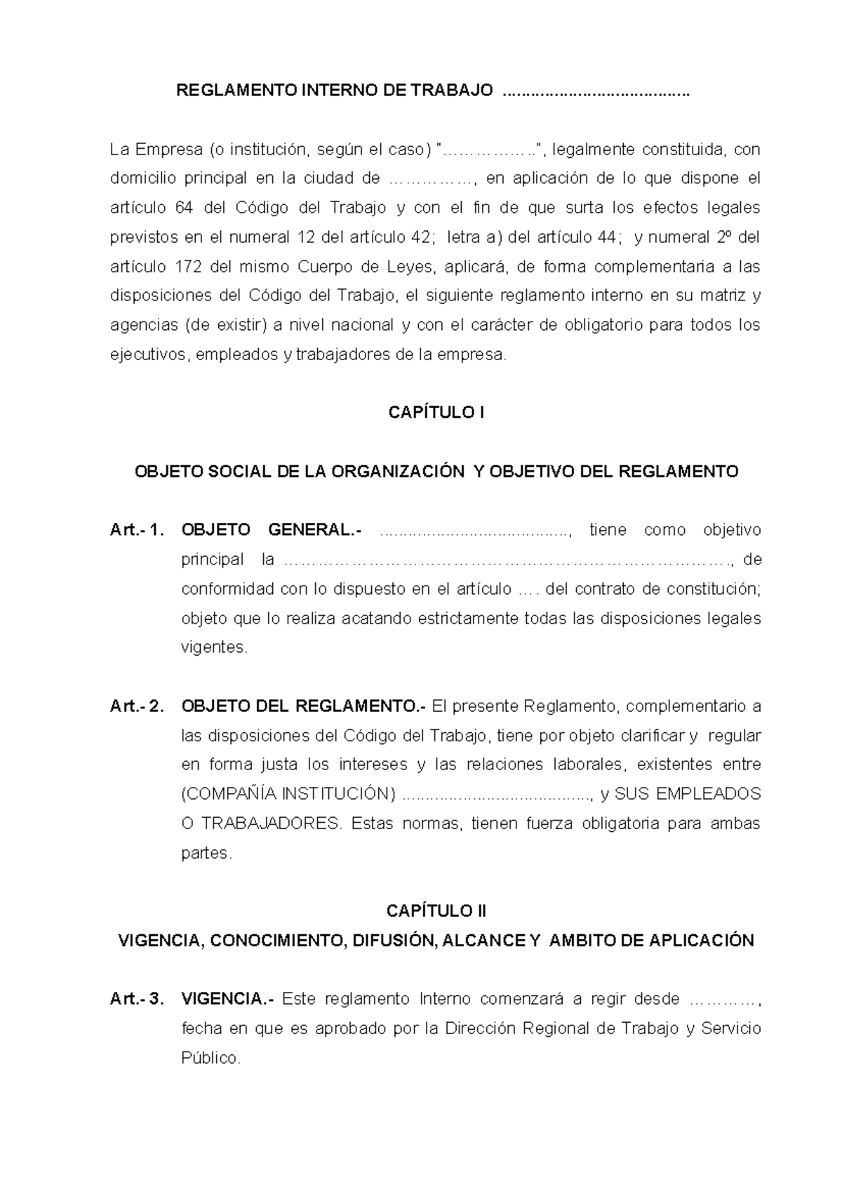 Reglamento-Interno - TRABAJO DE INVESTIGACIÓN - REGLAMENTO INTERNO DE TRABAJO - Studocu