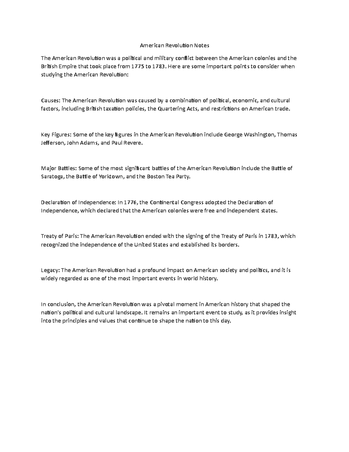 American Revolution Notes - The American Revolution was a political and ...