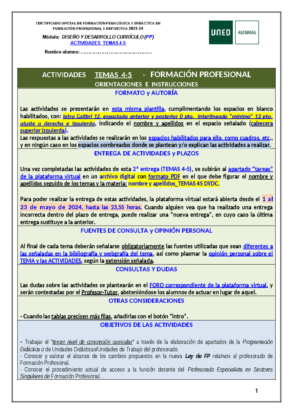 Actividad Temas 4 5 (DYDC 2023 24) FP - FORMACIÓN PROFESIONAL Y ...