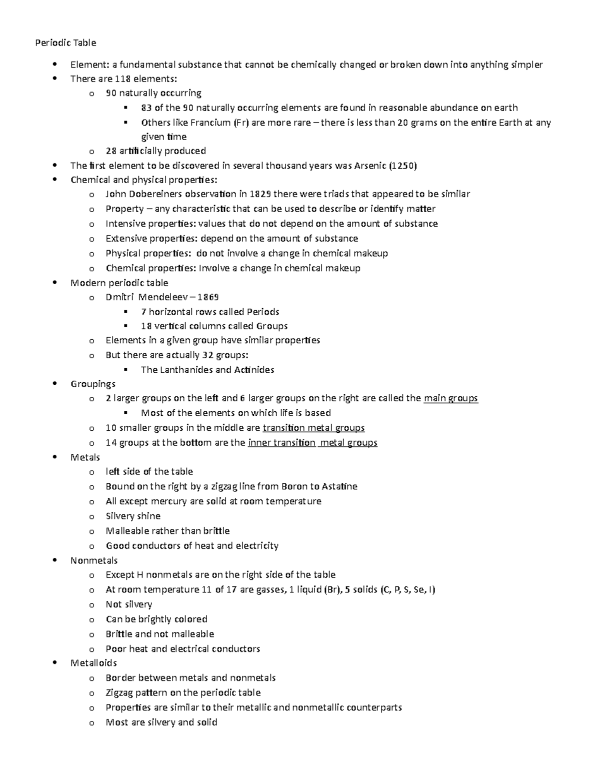 Periodic Table - Lecture note week1 - Periodic Table Element: a ...