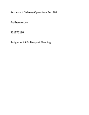 Kitchen management 1 - Imp - Pratham Arora 301175126 Kitchen Management ...