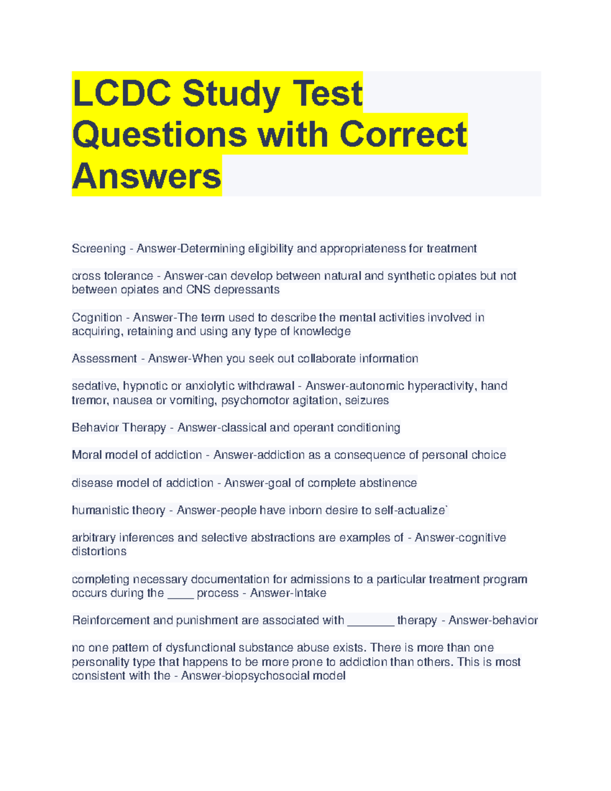 LCDC Study Test Questions with Correct Answers - LCDC Study Test ...