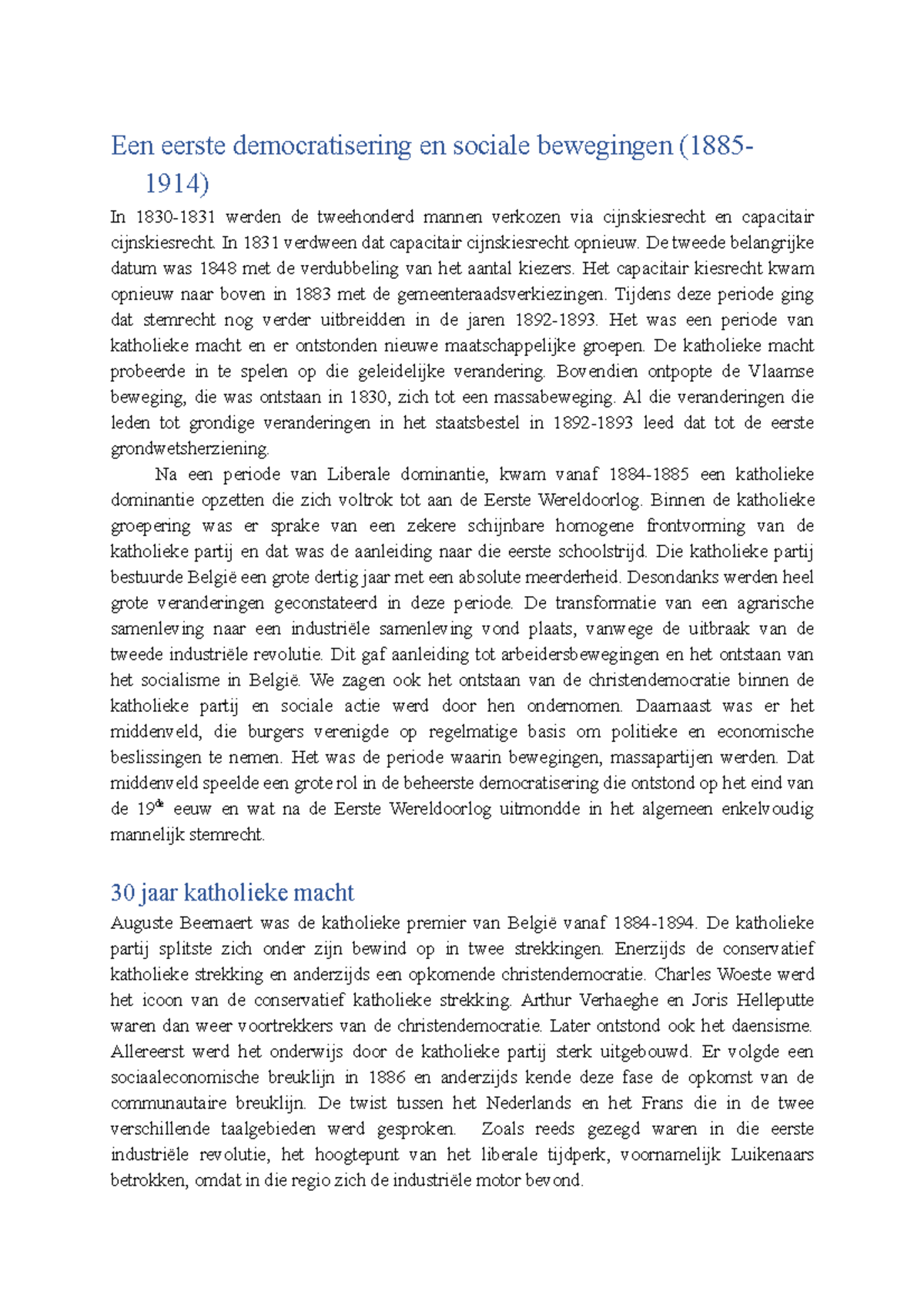 Samenvatting hoofdstuk III - Een eerste democratisering en sociale ...