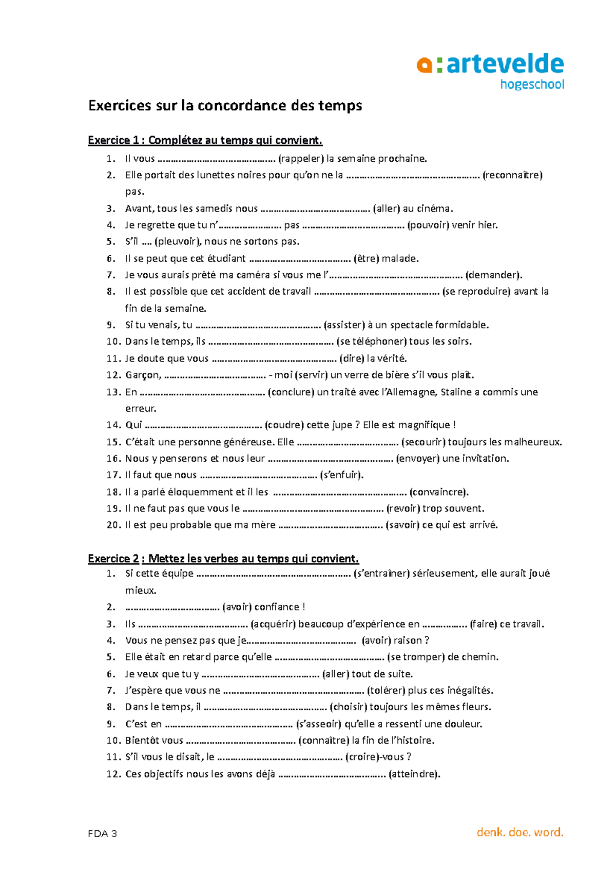 Exercices concordance des temps FDA3 - Exercices sur la concordance des ...