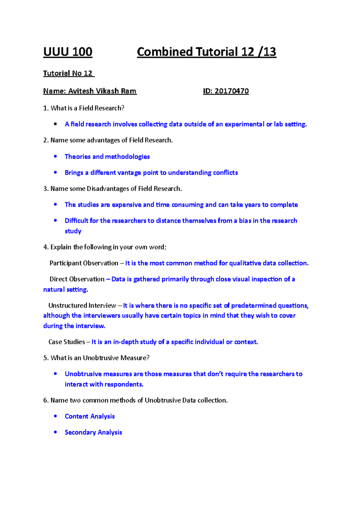 UUU 100Combined Tutorial No 12 -13 Solutions - UUU 100 Combined ...