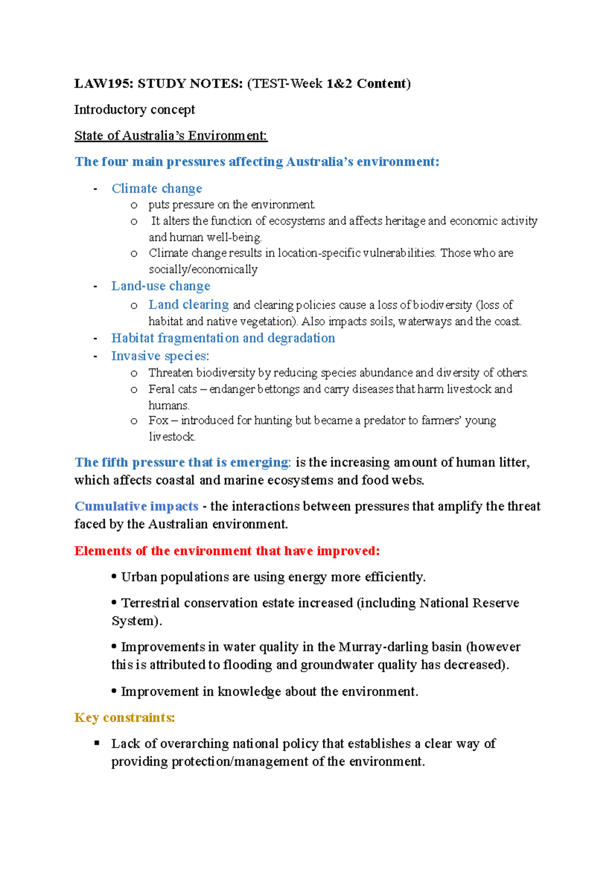 LAW195 Test Study Notes - LAW195: STUDY NOTES: (TEST-Week 1&2 Content ...