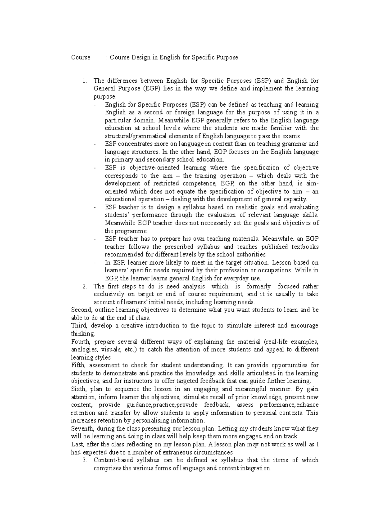 Test Course Design in English for Specific Purpose - Course : Course ...