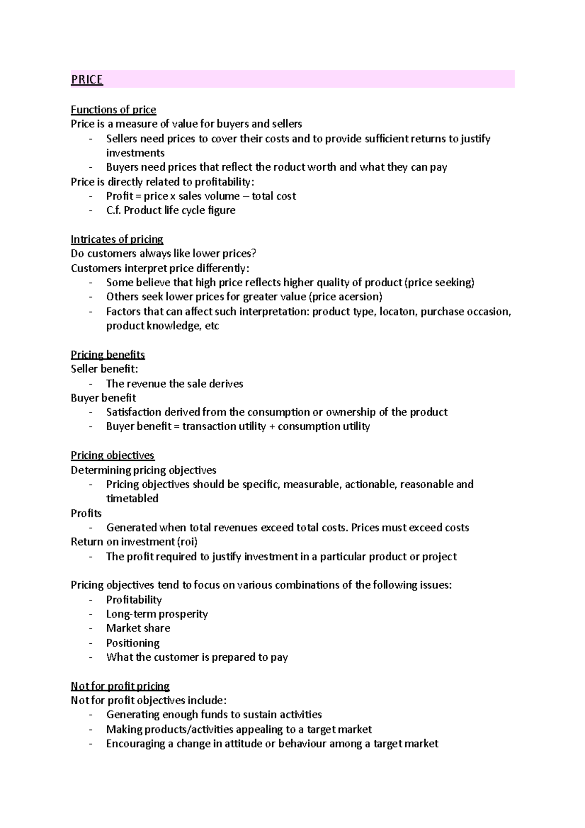 Price - PRICE Functions of price Price is a measure of value for buyers ...