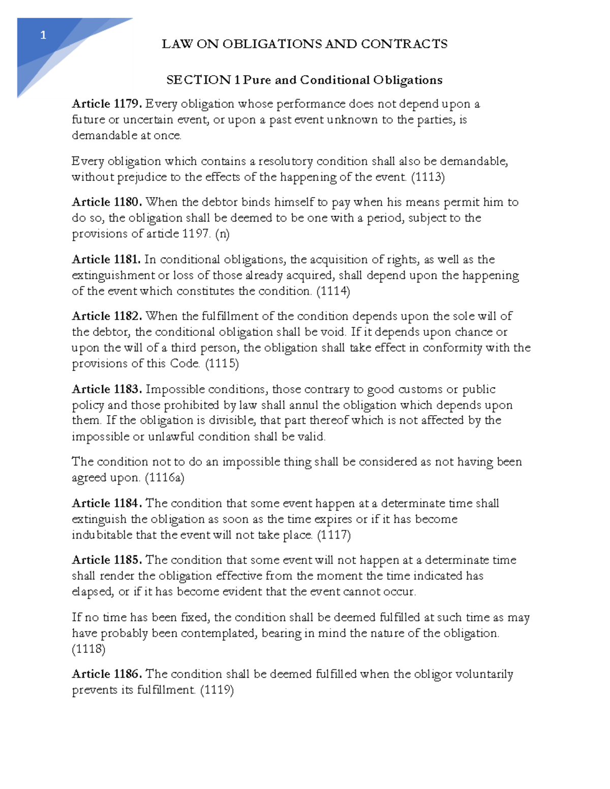 Module 3 Different Kinds OF Obligations Codals 3 - LAW ON OBLIGATIONS AND CONTRACTS SECTION 1 ...