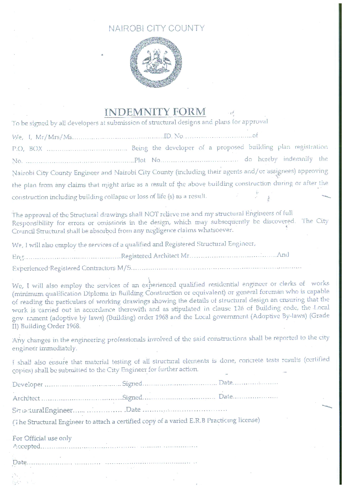Indemnity form - Building and Construction - Studocu