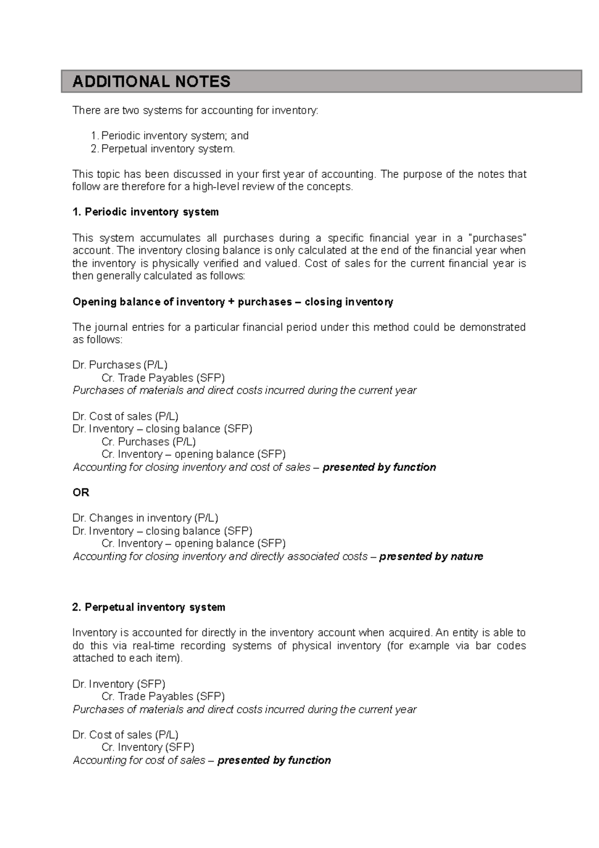 Additional Notes ON Periodic AND Perpetual Inventory System ...