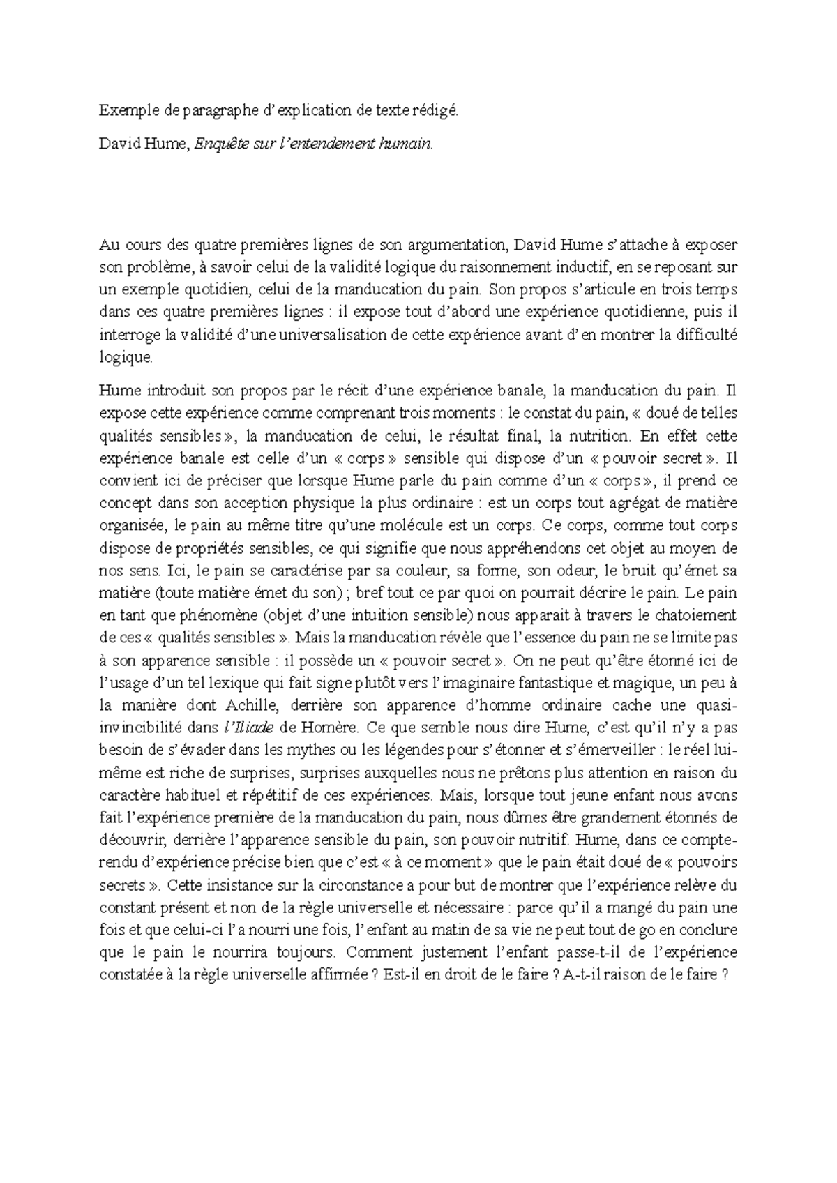 Exemple de paragraphe d'explication Hume - Exemple de paragraphe d ...
