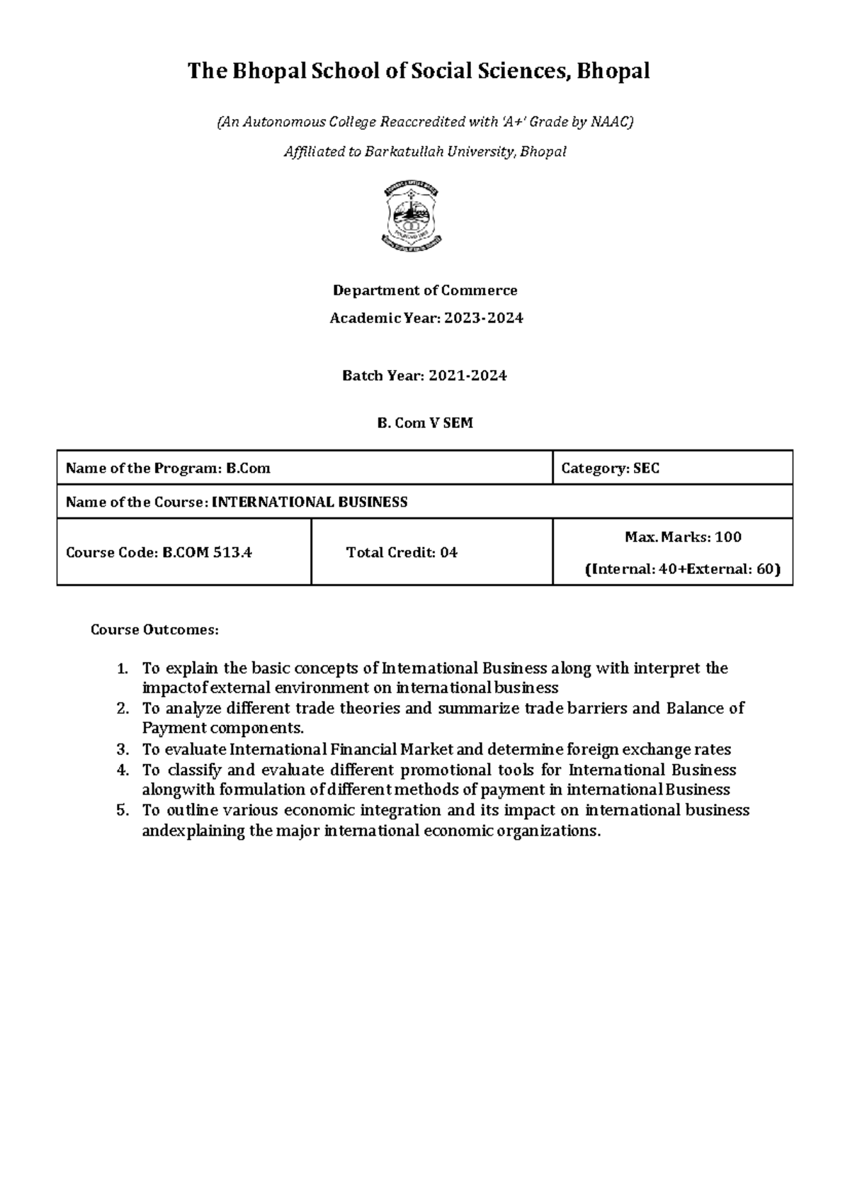 International Business - The Bhopal School of Social Sciences, Bhopal ...