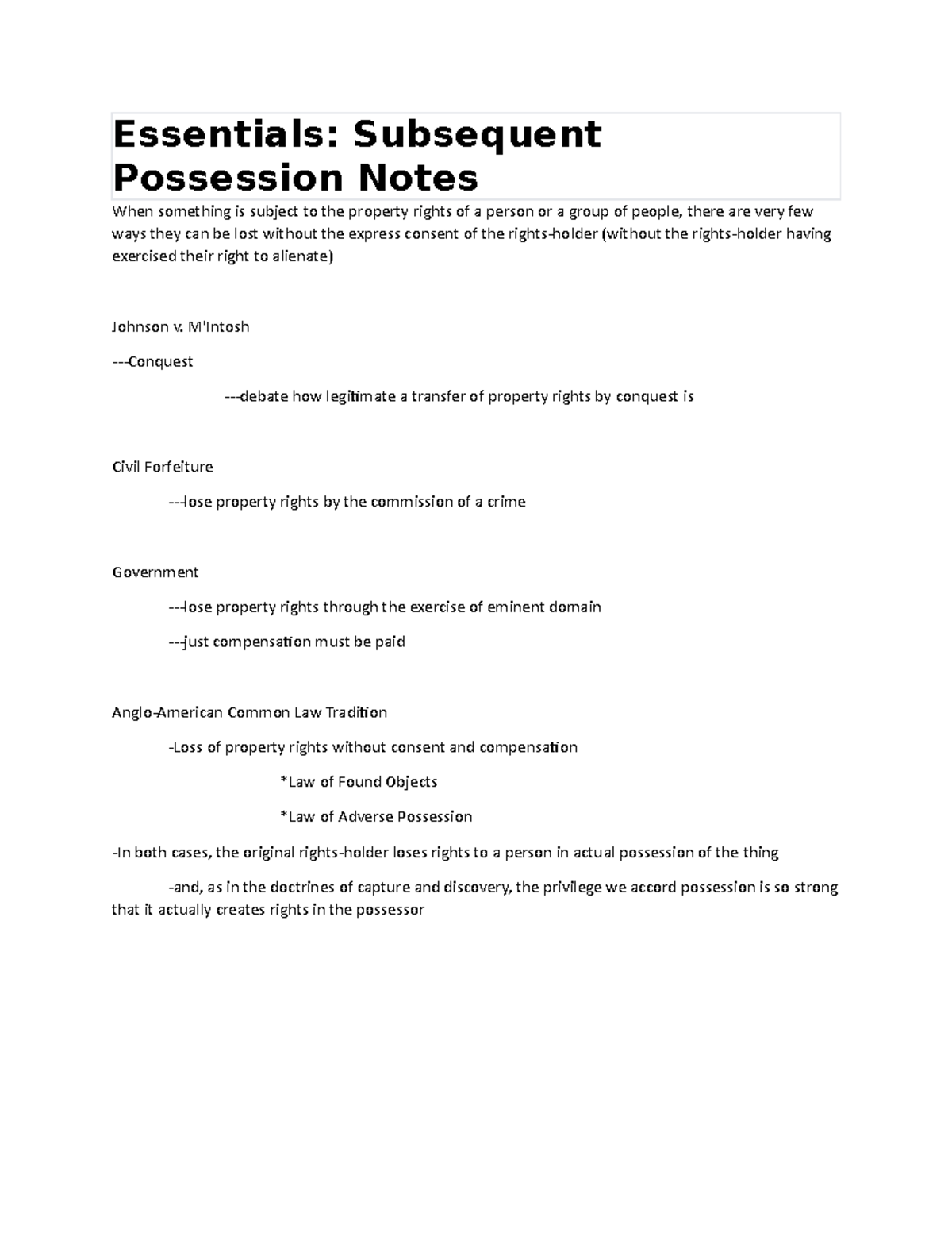 Subsequent Possession - Essentials: Subsequent Possession Notes When ...