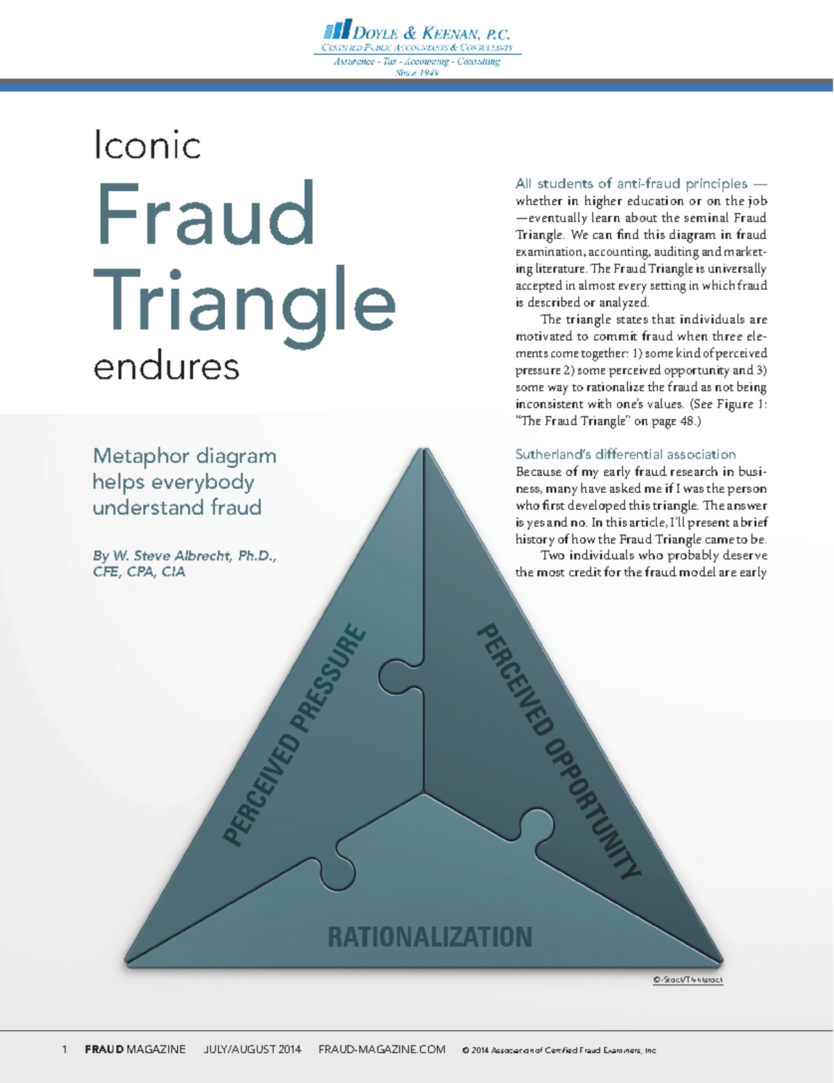 Fraud Triangle - 1 FRAUD MAGAZINE JULY/AUGUST 2014 FRAUD-MAGAZINE ...