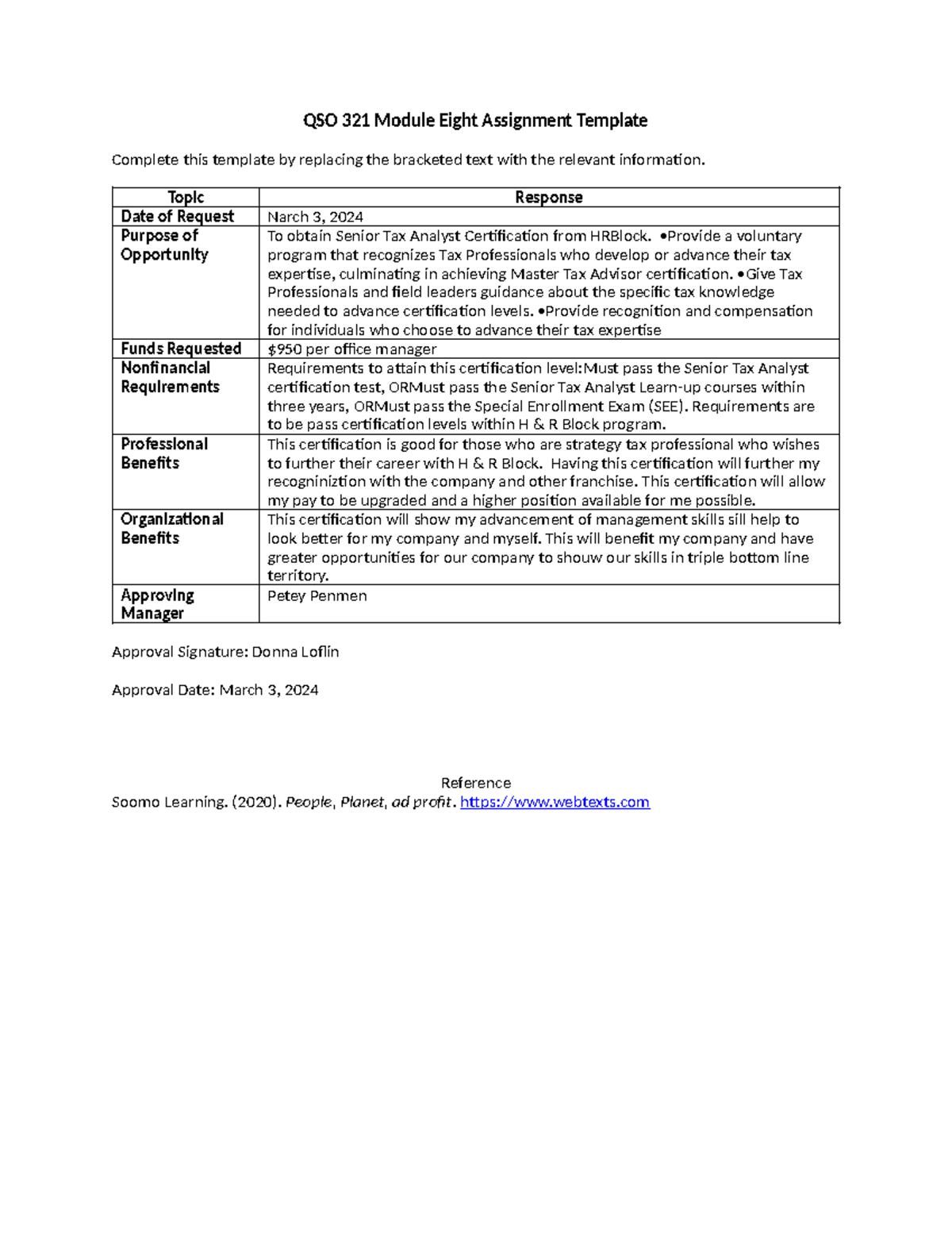 QSO 321 Module Eight Assignment - Topic Response Date of Request Narch ...