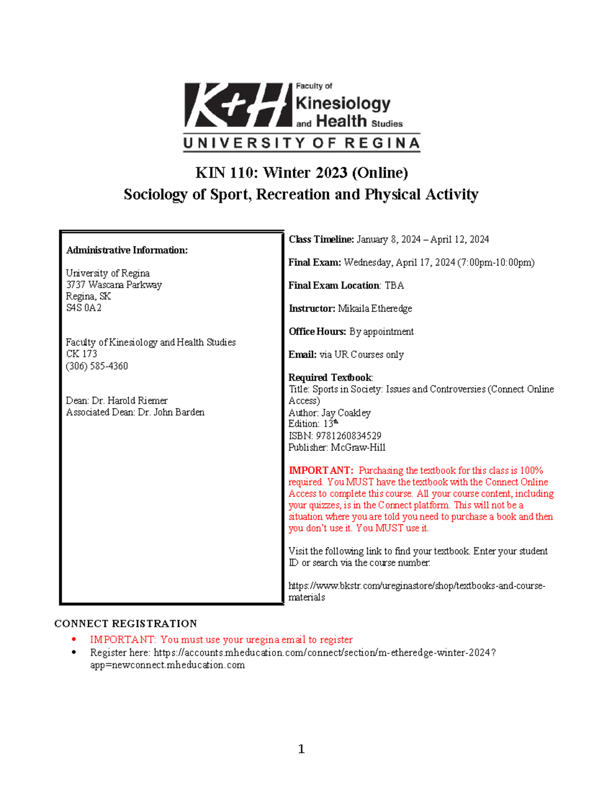 KIN 110 Syllabus Online Winter 2024 - KIN 110: Winter 2023 (Online ...