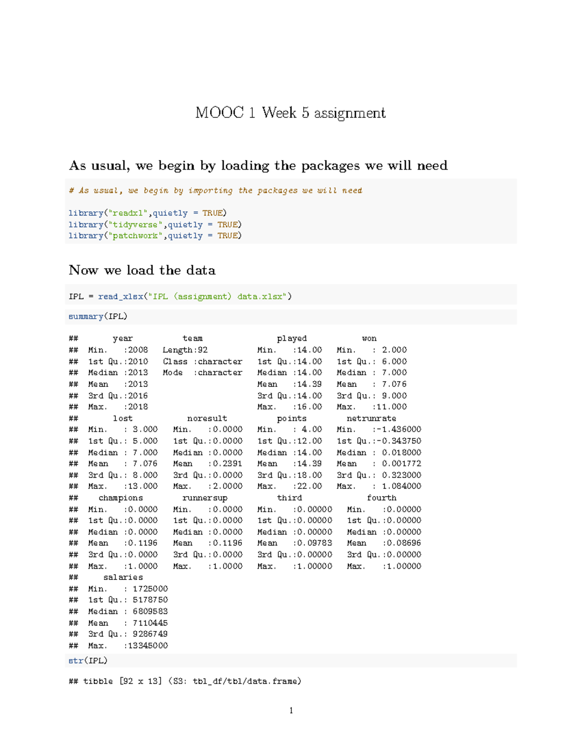 Week 5 Assignment Assignment Mooc 1 Week 5 Assignment As Usual We Begin By Loading The