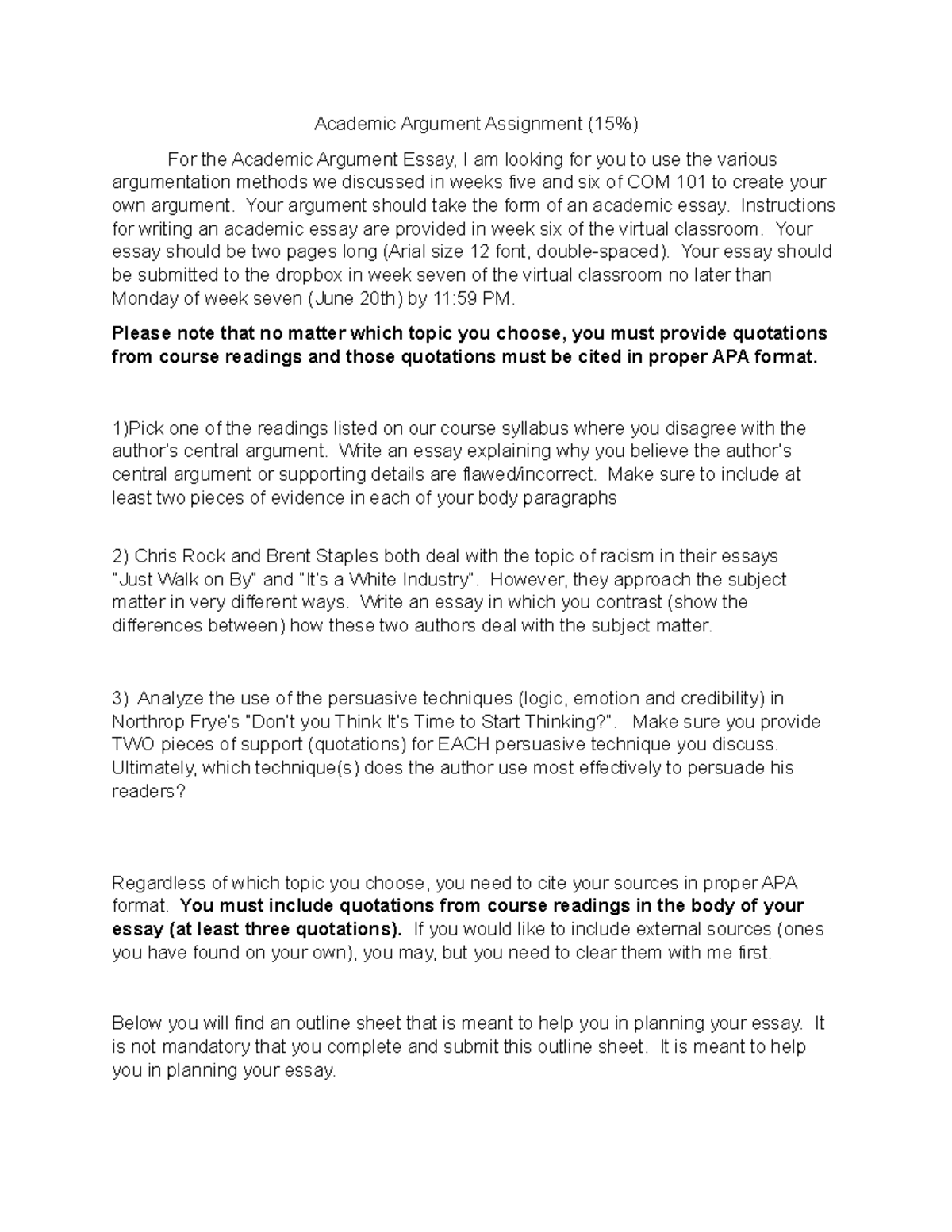 Academicargument - academic argument - Academic Argument Assignment (15 ...