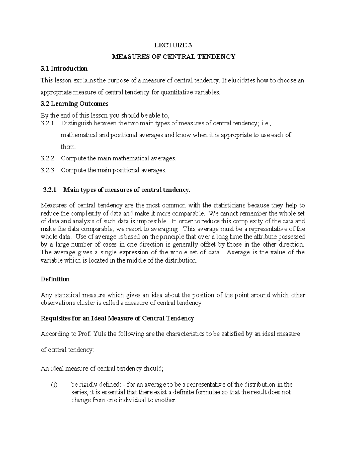 SST101- Lecture 3 - LECTURE 3 MEASURES OF CENTRAL TENDENCY 3 ...