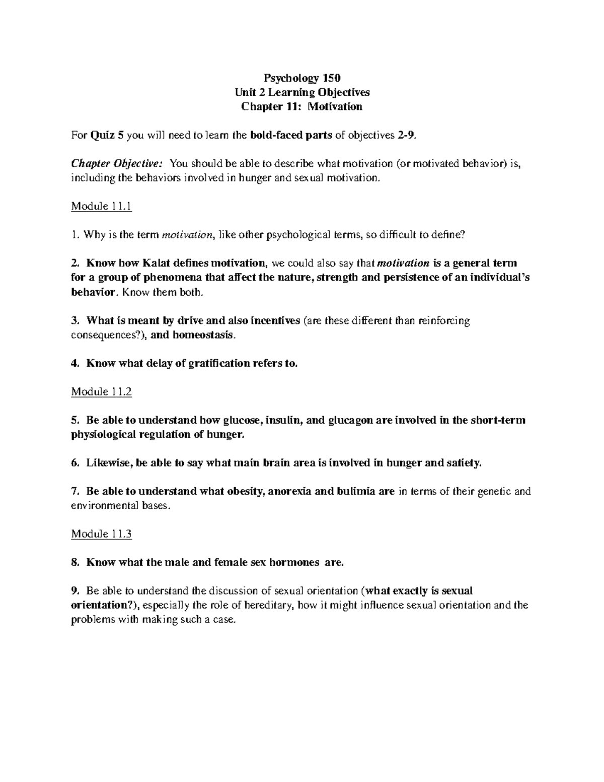 U2,C11 - Hank Schlinger - Psychology 150 Unit 2 Learning Objectives ...