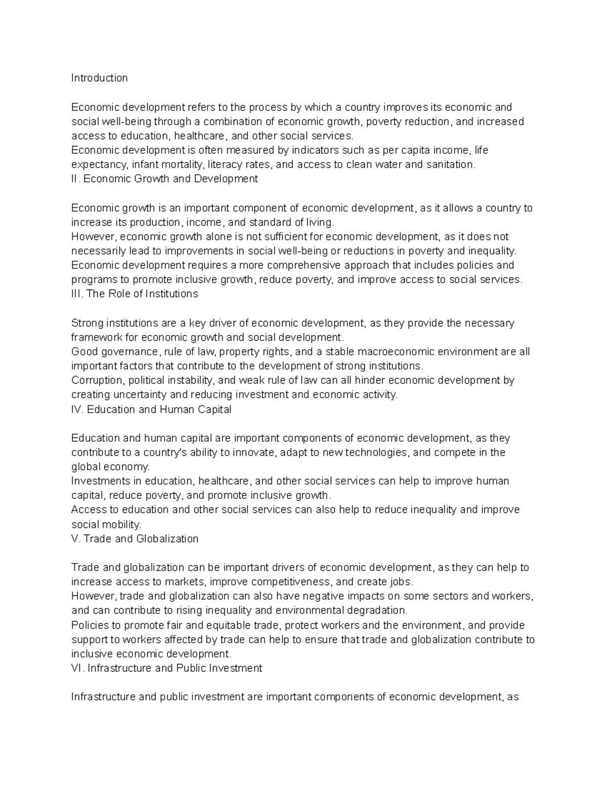 Economic development notes - Introduction Economic development refers ...