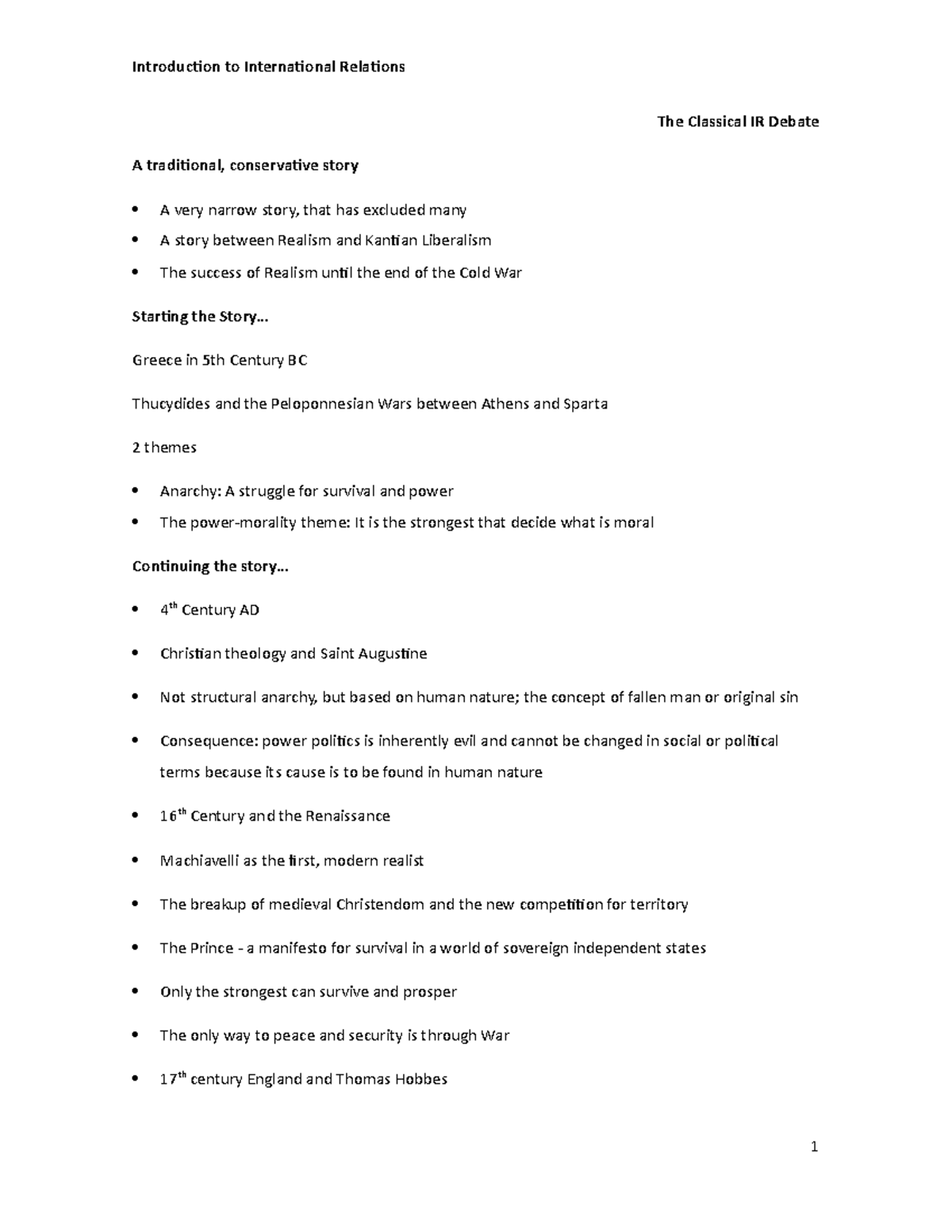 Apuntes- IR Classical Debate - Introducion to Internaional Relaions The ...