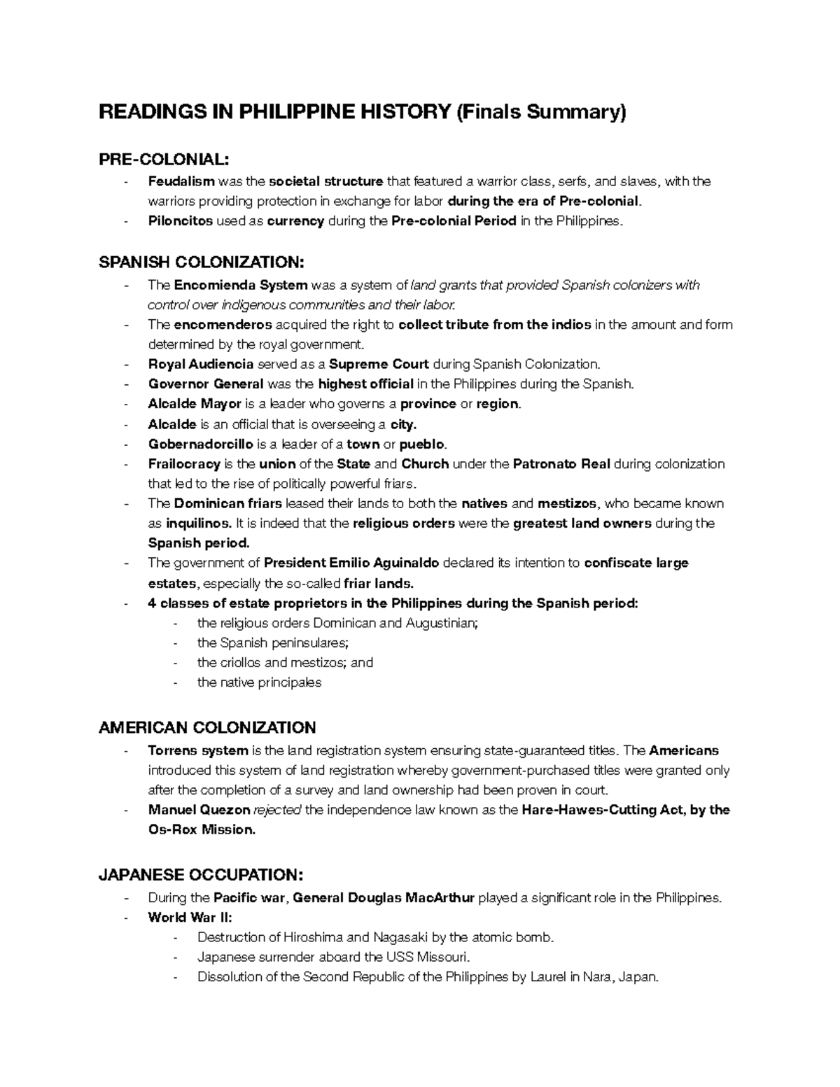 RIPH-Finals-Summary - RIPH FINALS - READINGS IN PHILIPPINE HISTORY ...