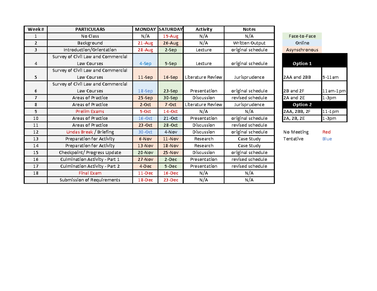 Intro Course Schedule 2023 - Week # PARTICULARS MONDAY SATURDAY ...