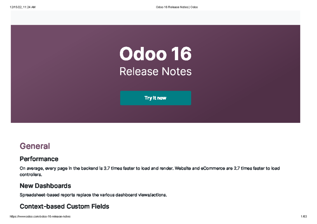 Odoo 16 Release Notes Odoo - Odoo 16 Release Notes Try it now General ...
