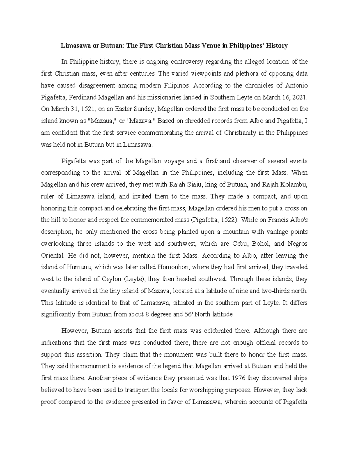 GED103 Module 2 A1 - Limasawa or Butuan: The First Christian Mass Venue ...