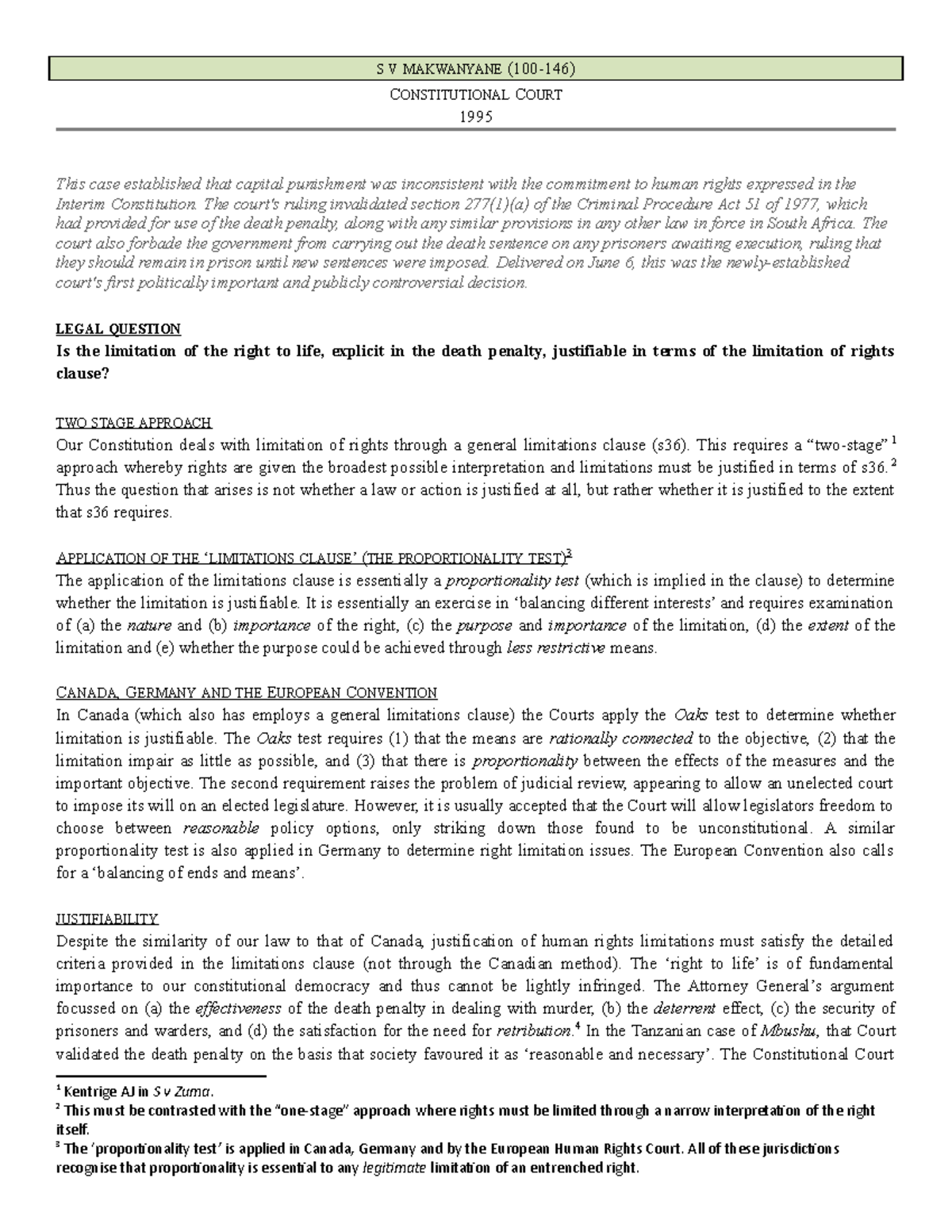 S v Makwanyane (100-146) - CONSTITUTIONAL COURT 1995 S V MAKWANYANE ...