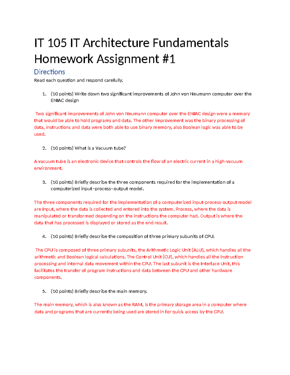 IT 105 homework 1 - IT 105 IT Architecture Fundamentals Homework ...